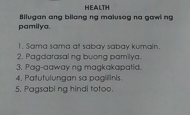 HEALTHBilugan ang bilang ng malusog na | StudyX