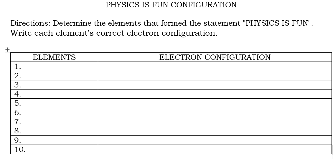 PHYSICS IS FUN CONFIGURATION Directions | StudyX
