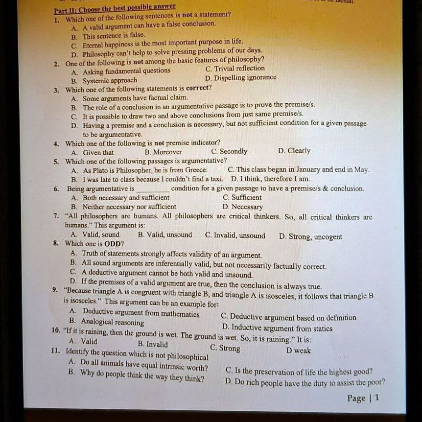 Part II Choose the best possible answer 1 | StudyX