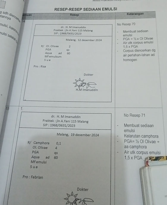 RESEP-RESEP SEDIAAN EMULSI Resep dr H M | StudyX