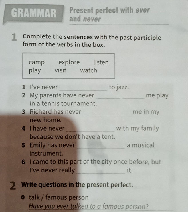 GRAMMAR Present perfect with ever and never | StudyX