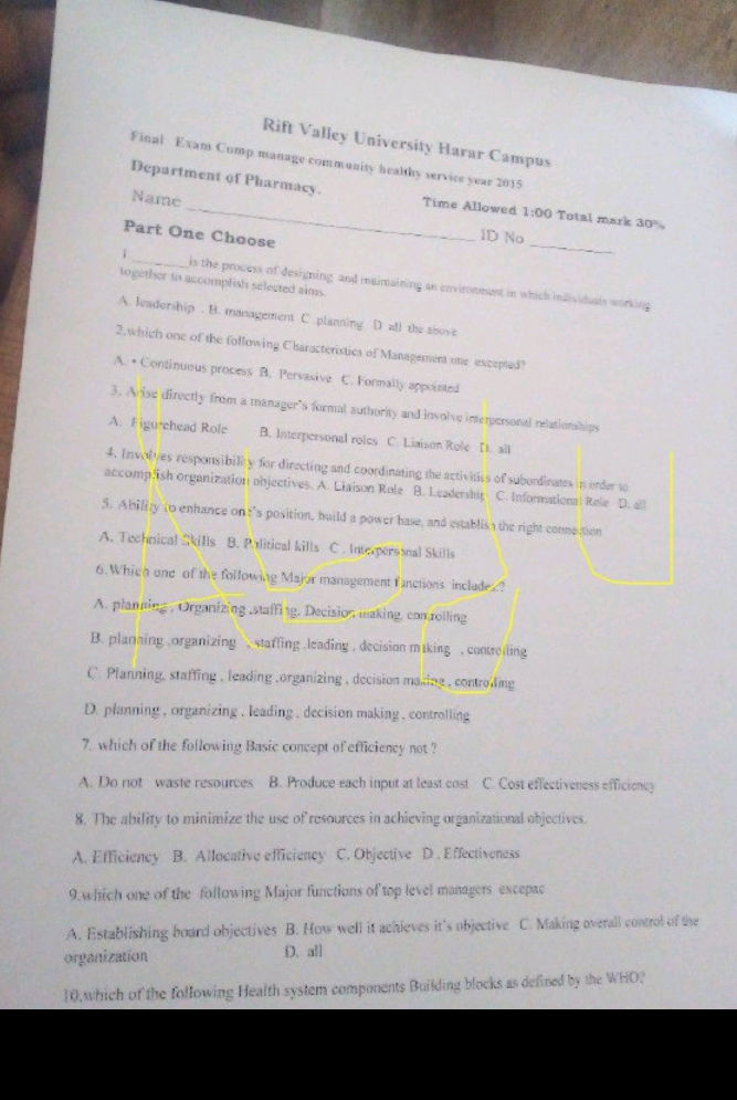 Rift Valley University Harar Campus Final | StudyX