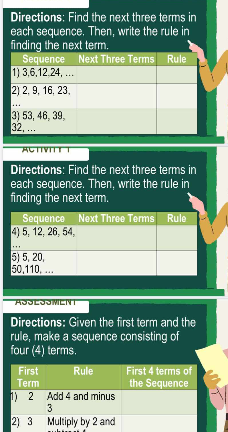 Directions Find the next three terms in each | StudyX