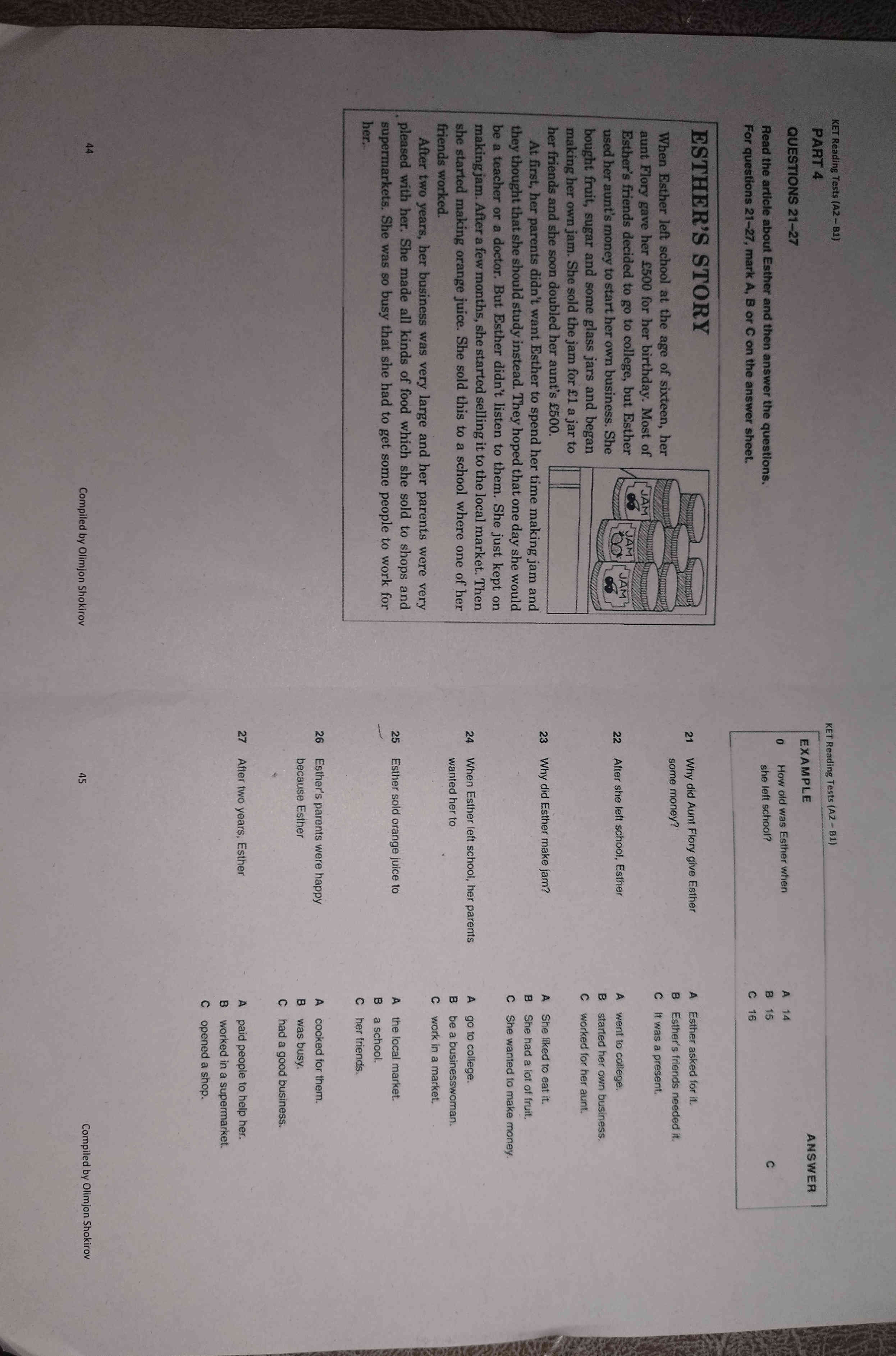 KET Reading Tests (A2-B1) PART 4 QUESTIONS