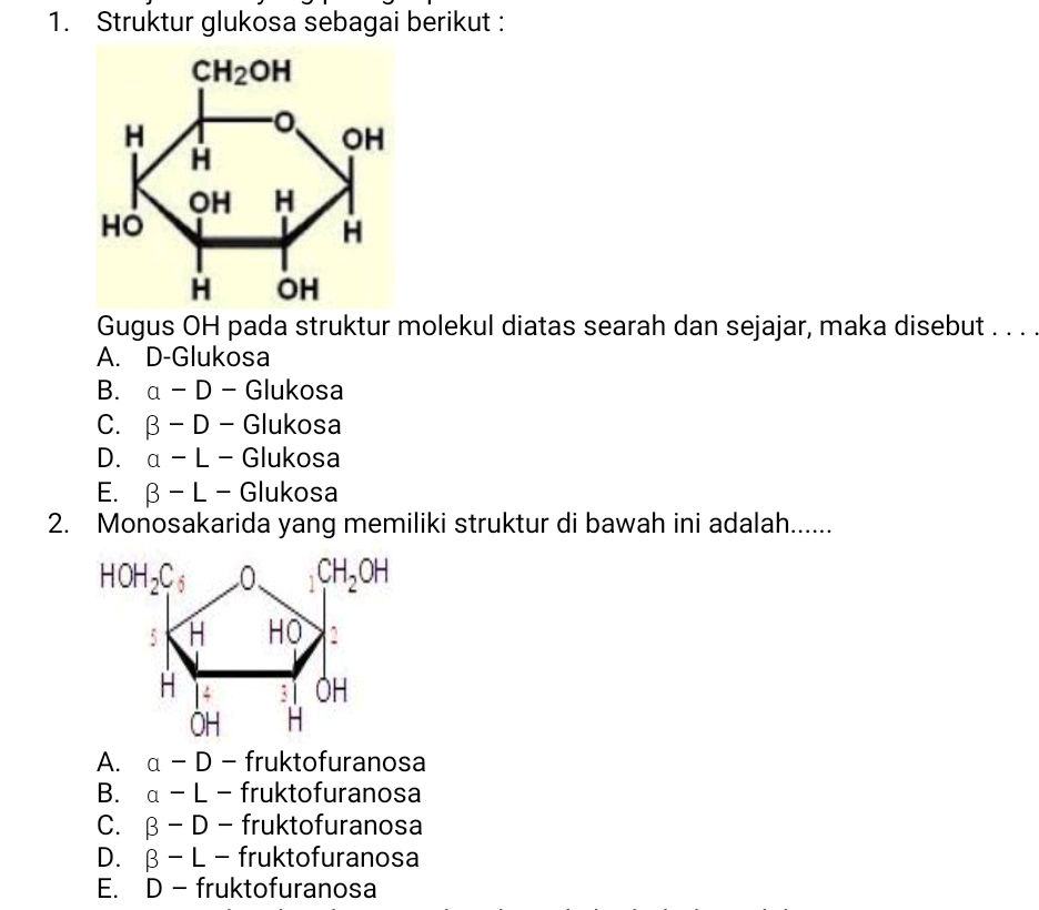 1 Struktur glukosa sebagai berikut CH2OH H | StudyX