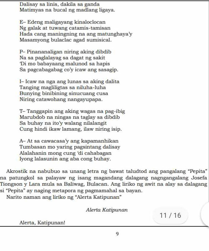 Dalisay sa linis dakila sa ganda Matimyas na | StudyX