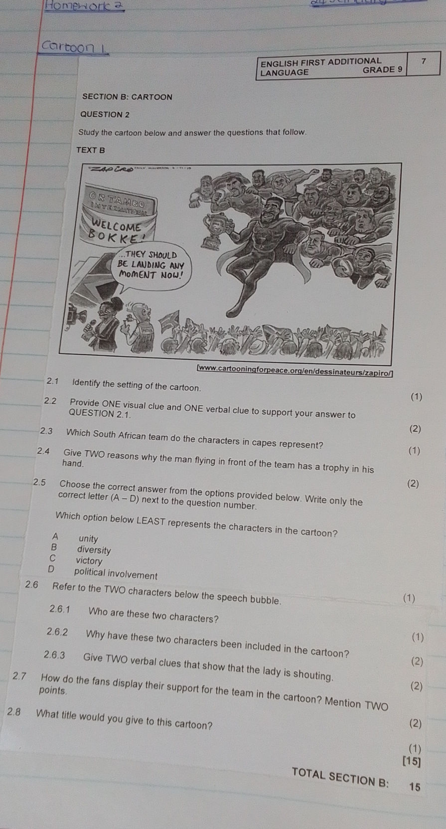 SECTION B CARTOON QUESTION 2 Study the