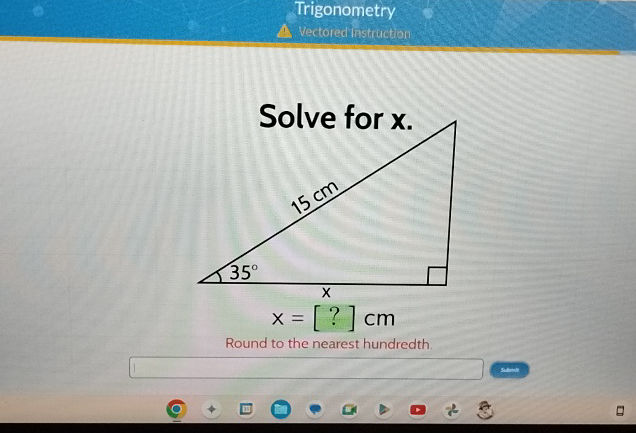 Solve for x triangle(imagepng) x = cm Round | StudyX