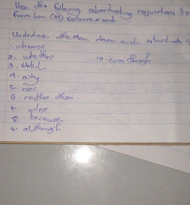 Use the following subordinating conjunctions | StudyX