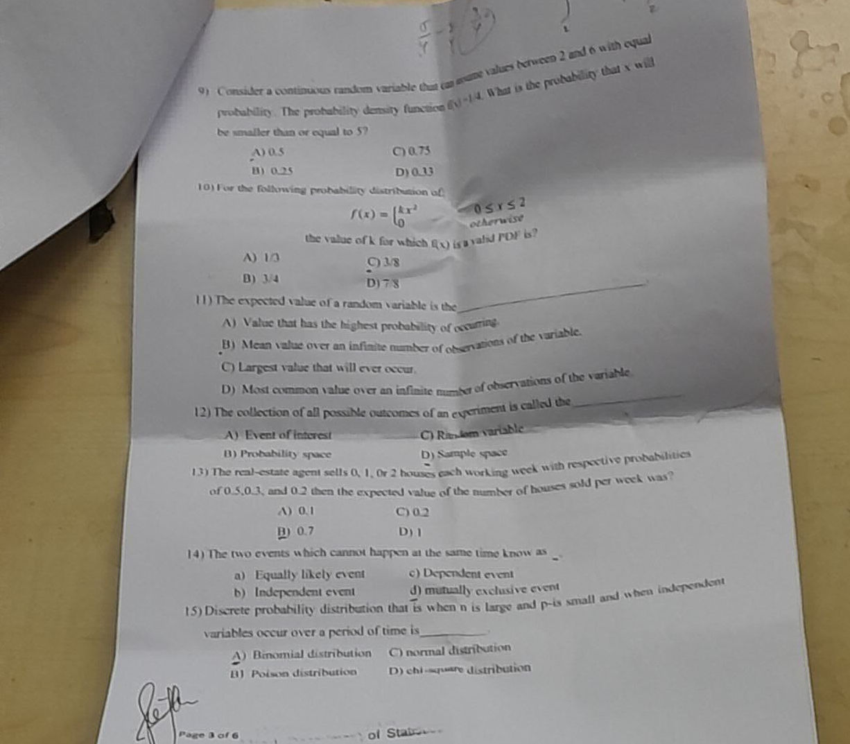 9) Consider a continuous random variable | StudyX