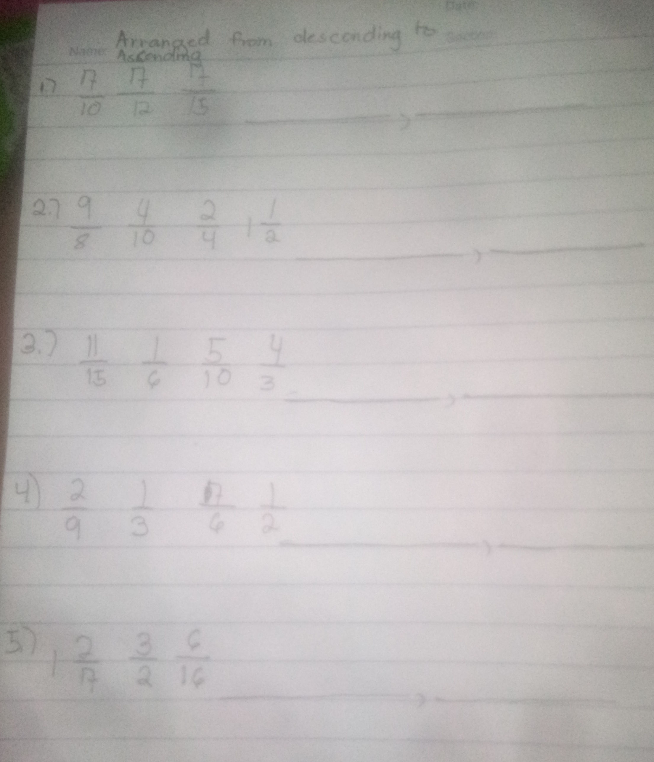 Name Arranged from descending to ascending