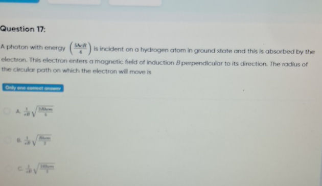 Question 17 A photon with energy ( 136eV4) | StudyX