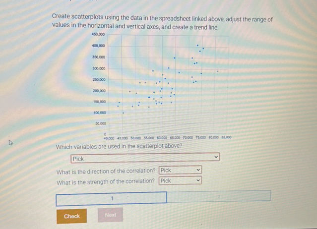 Create scatterplots using the data in the | StudyX