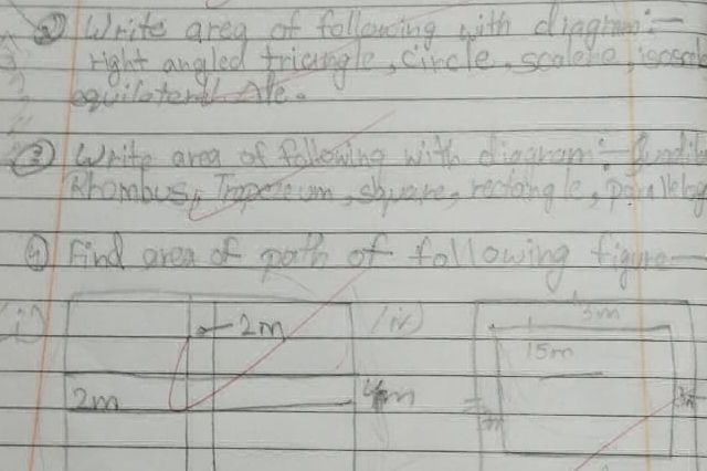 Write area of following with diagram- right | StudyX