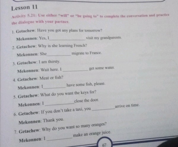 Lesson 11 Activity 521 Use either will or be | StudyX