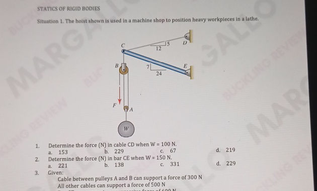 STATICS OF RIGID BODIES Situation 1 The | StudyX