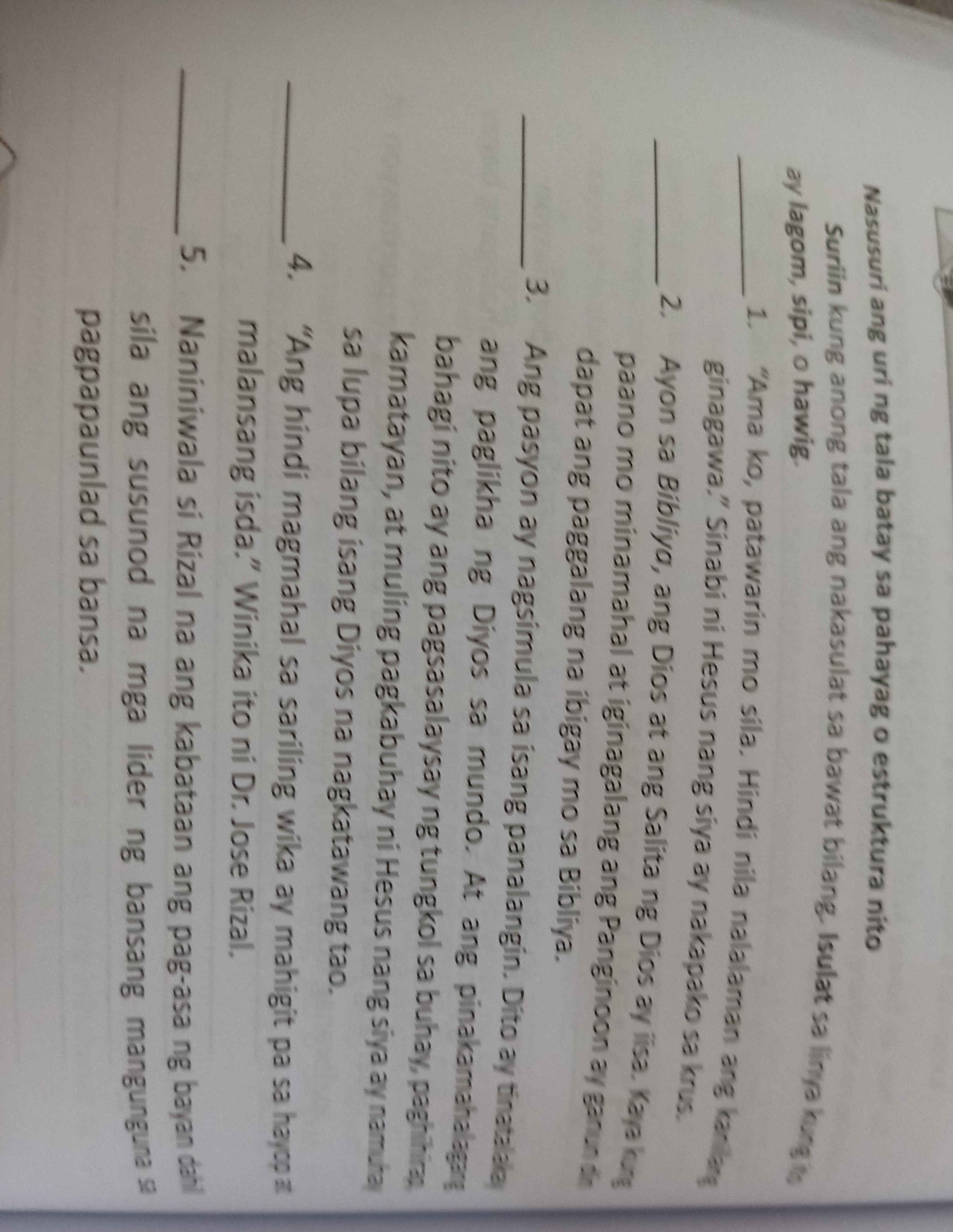 Nasusuri ang uri ng tala batay sa pahayag o | StudyX
