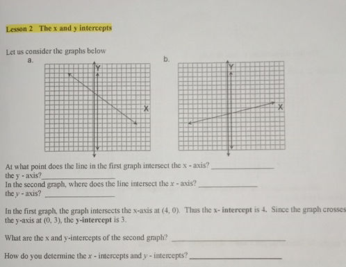 Lesson 2 The x and y intercepts Let us | StudyX