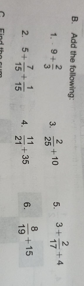 B Add the following 1 9 23 + 2 2 5 27 + 1