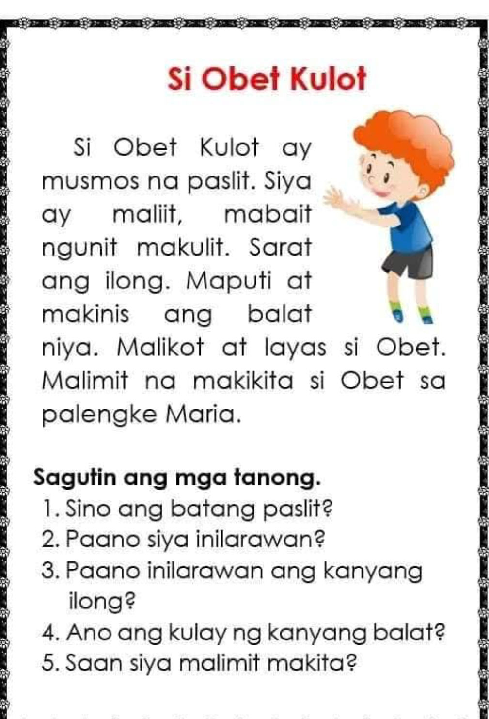 Si Obet Kulot Si Obet Kulot ay musmos na | StudyX