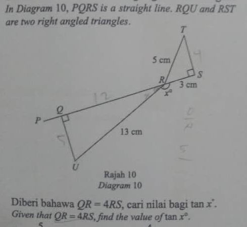 In Diagram 10 PQRS is a straight line RQU | StudyX