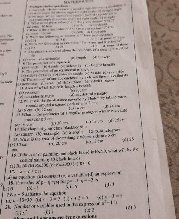 MATHEMATICS Multiple choice questions 1 An | StudyX