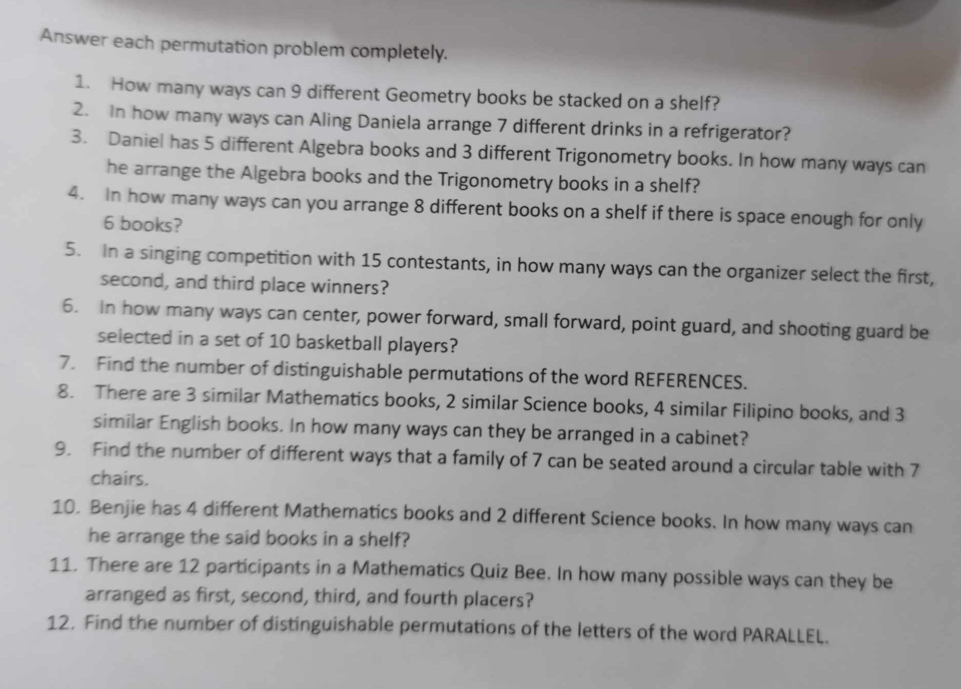 Answer each permutation problem completely 1 | StudyX