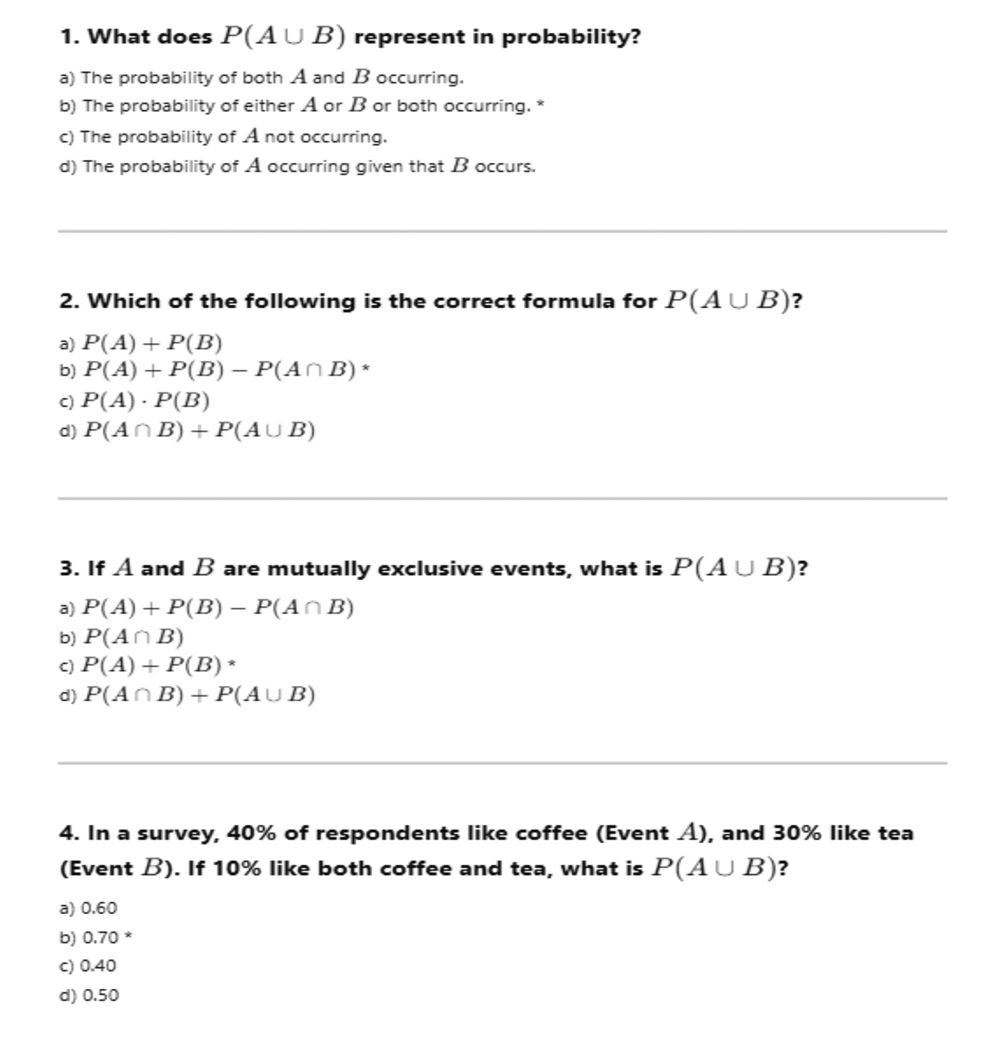 1 What does P(AUB) represent in probability