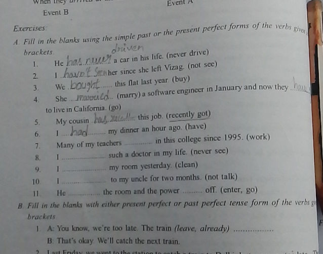 Exercises A Fill in the blanks using the | StudyX