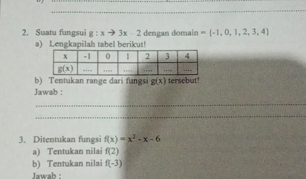 2 Suatu fungsi g x 3x - 2 dengan domain = | StudyX
