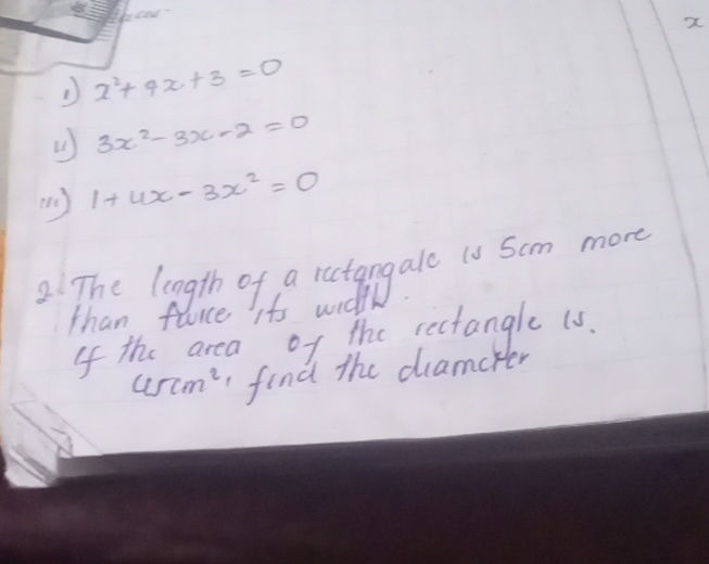 1) 2x+4x+3=0 1) 3x-3x-2=0 1) 1+4x-3x = 0 2 | StudyX