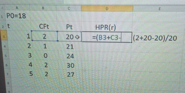 A B C D E P0=18 2t CFt Pt HPR(r) 1 2 20