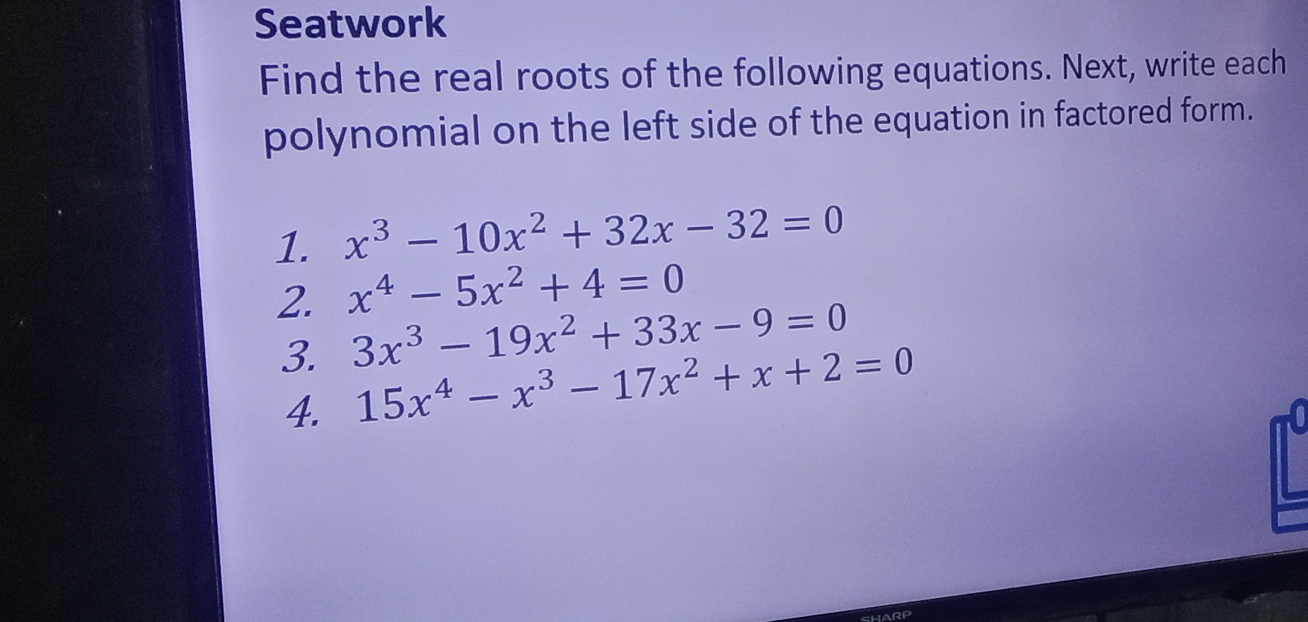 Seatwork Find the real roots of the | StudyX
