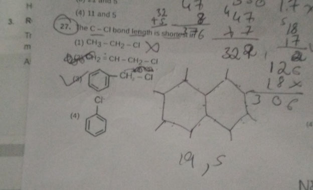 27 The C-Cl bond length is shortest in (1)