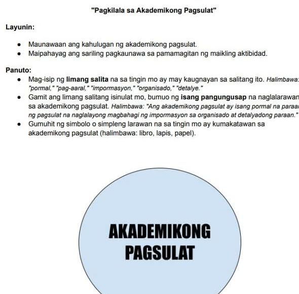 Pagkilala sa Akademikong Pagsulat Layunin | StudyX