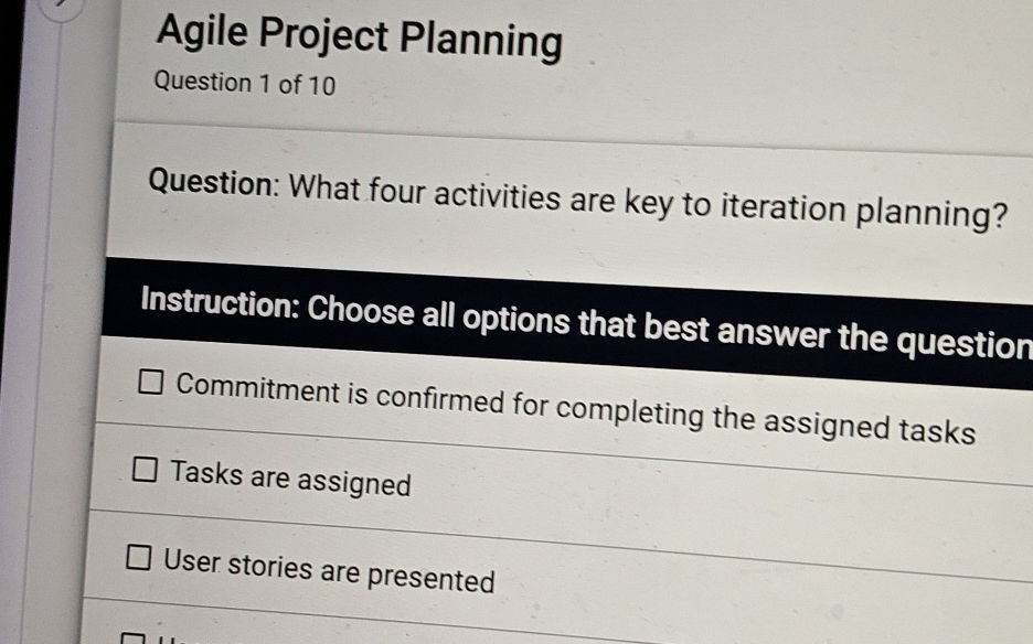 Agile Project Planning Question 1 of 10