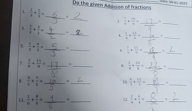 Do the given Addition of fractions 1 13 + 53