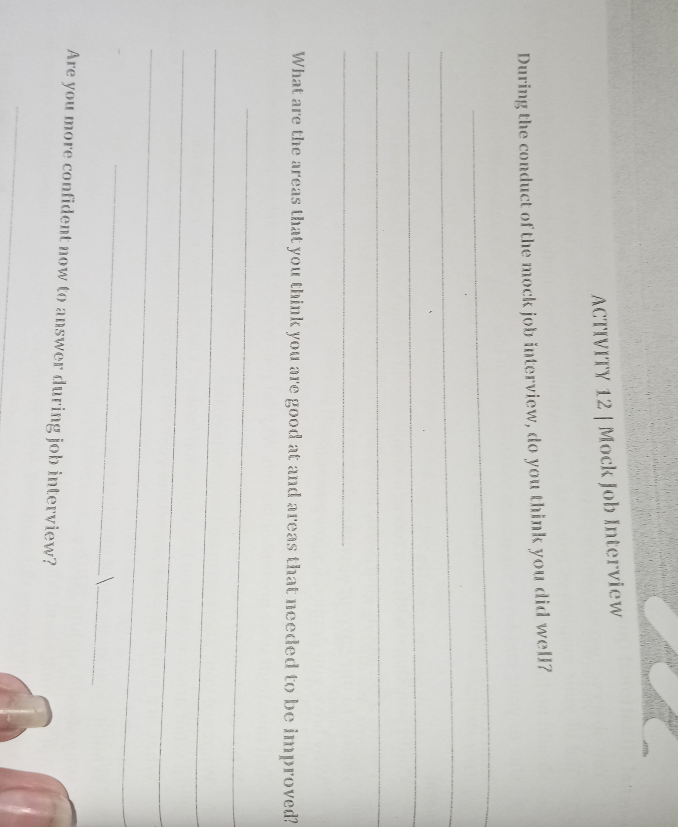 ACTIVITY 12 Mock Job Interview During the | StudyX