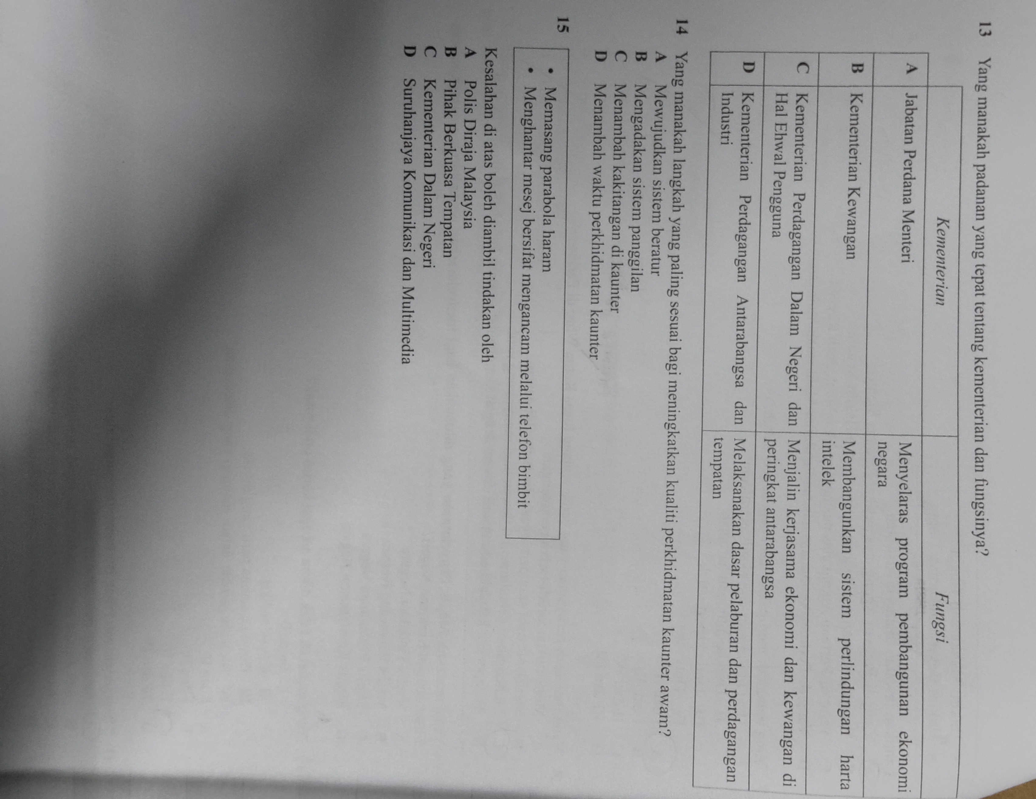 13 Yang manakah padanan yang tepat tentang | StudyX