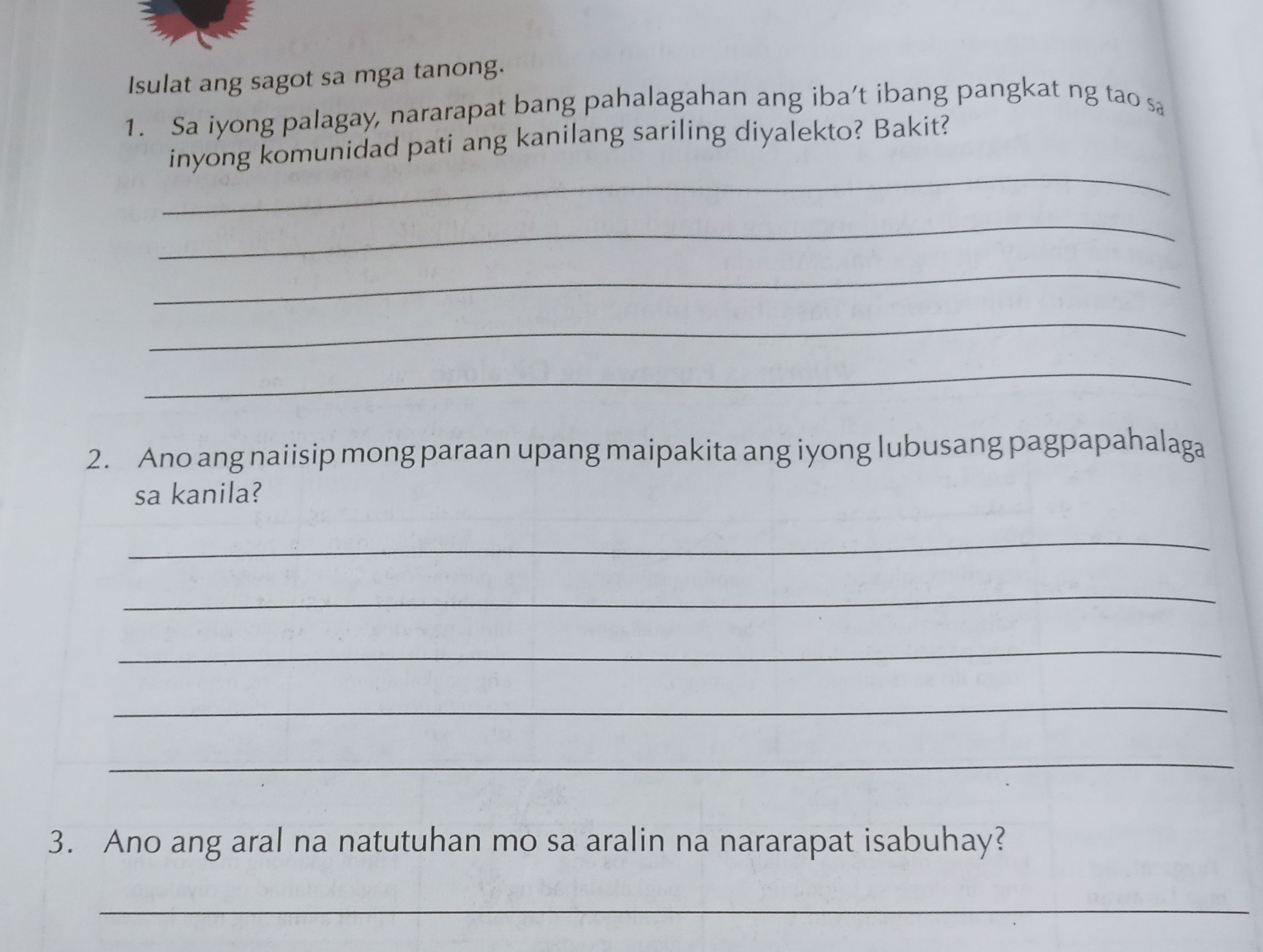 Isulat ang sagot sa mga tanong 1 Sa iyong | StudyX