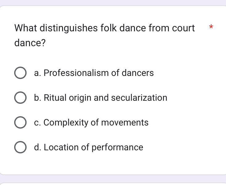What distinguishes folk dance from court | StudyX