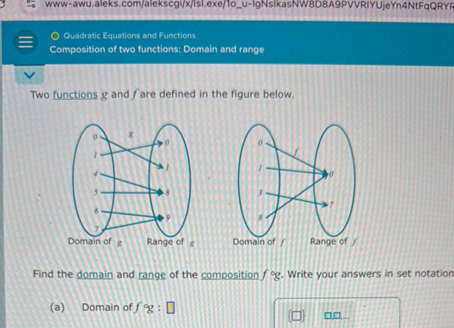 Two functions g and f are defined in the