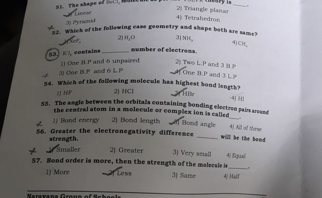 51 The shape of BeCl2 molecule as per VSEPR | StudyX