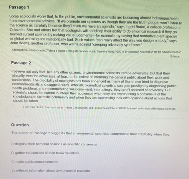 Passage 1 Some ecologists worry that to the | StudyX