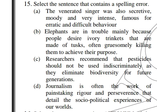 15 Select the sentence that contains a | StudyX