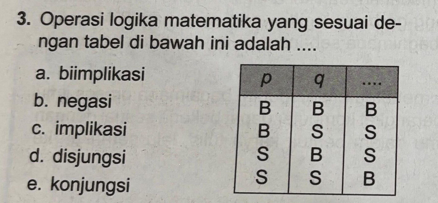 3 Operasi logika matematika yang sesuai | StudyX