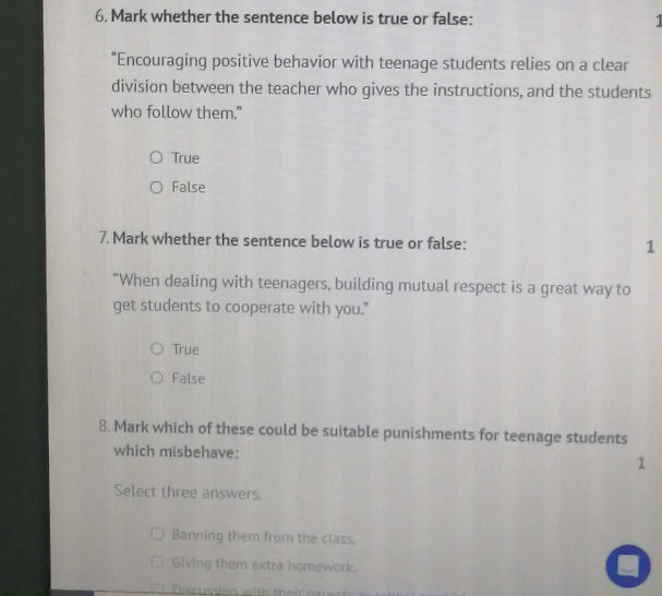 6 Mark whether the sentence below is true or | StudyX