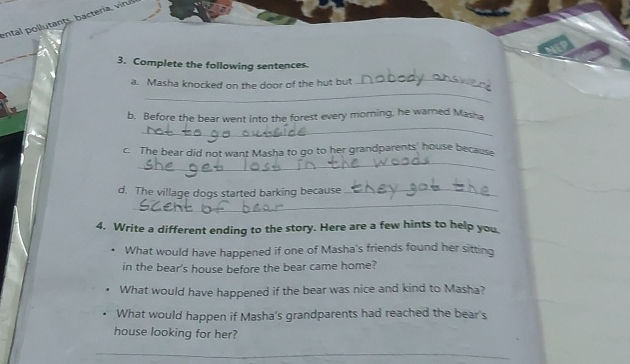 3 Complete the following sentences a Masha | StudyX