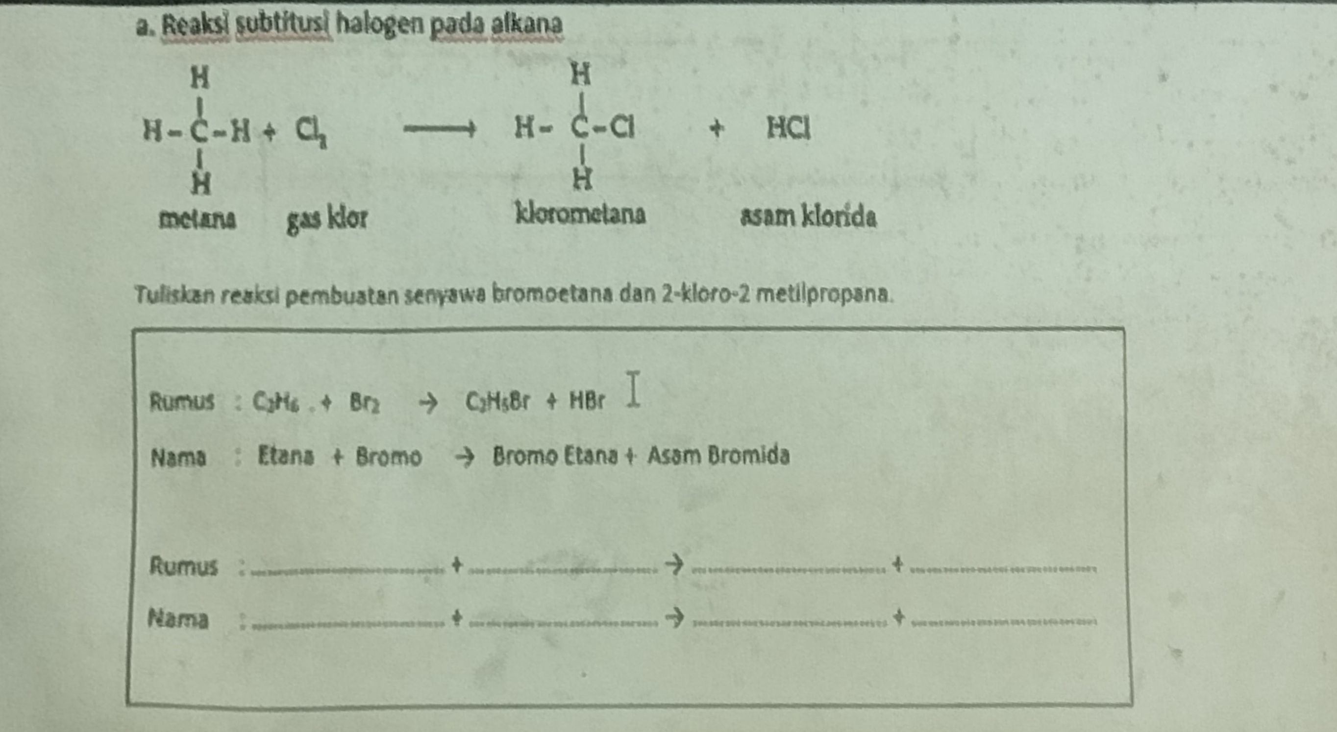 a Reaksi subtitusi halogen pada alkana H H | StudyX
