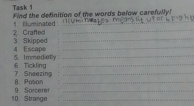 Task 1 Find the definition of the words | StudyX